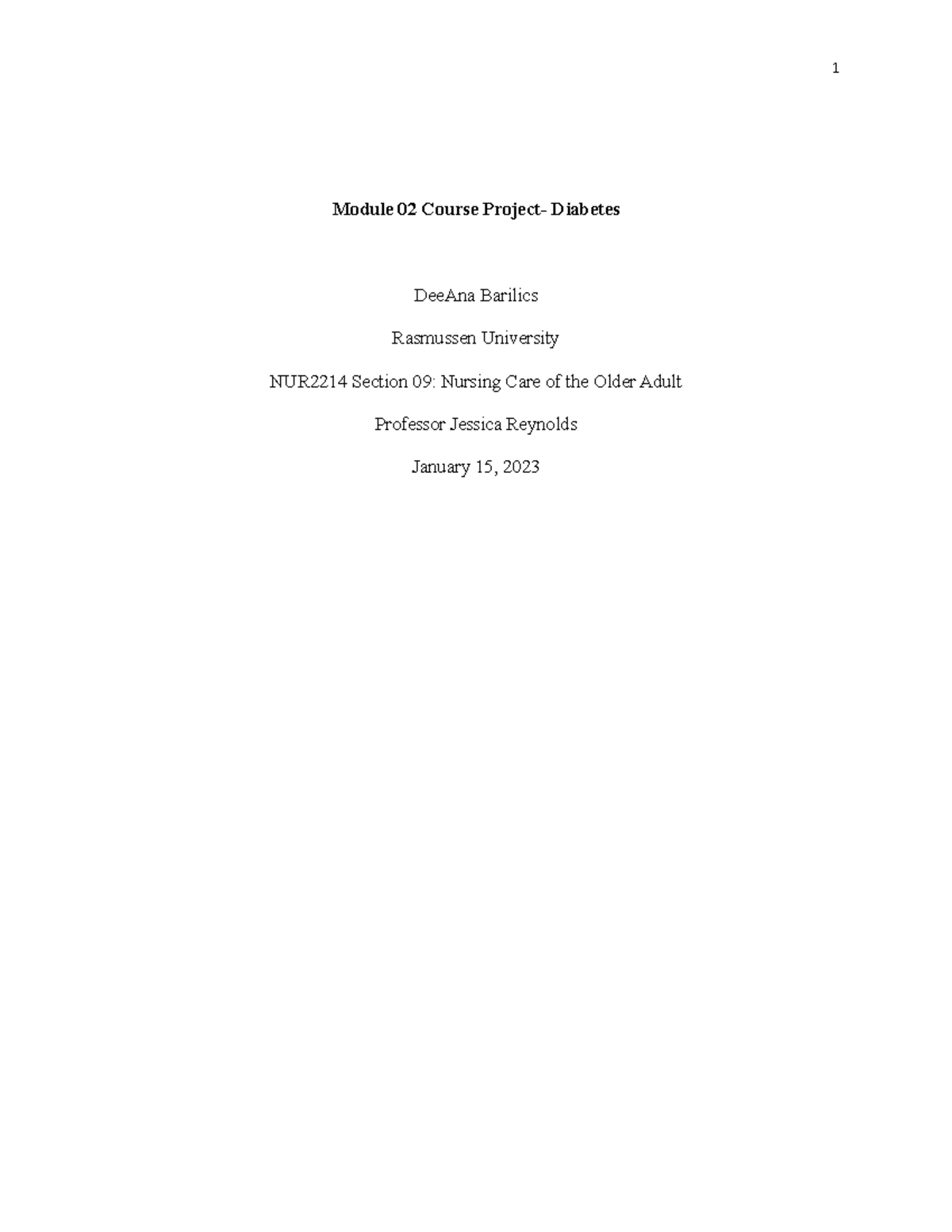 NUR2214 Module 02 Project: Understanding Diabetes in Older Adults - Studocu