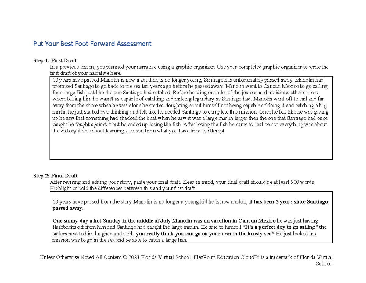 ENG 101: Best Foot Forward Assessment - Narrative Draft & Reflection ...