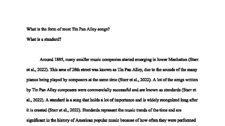 MUS505 Report: The Structure and Significance of Tin Pan Alley Songs ...