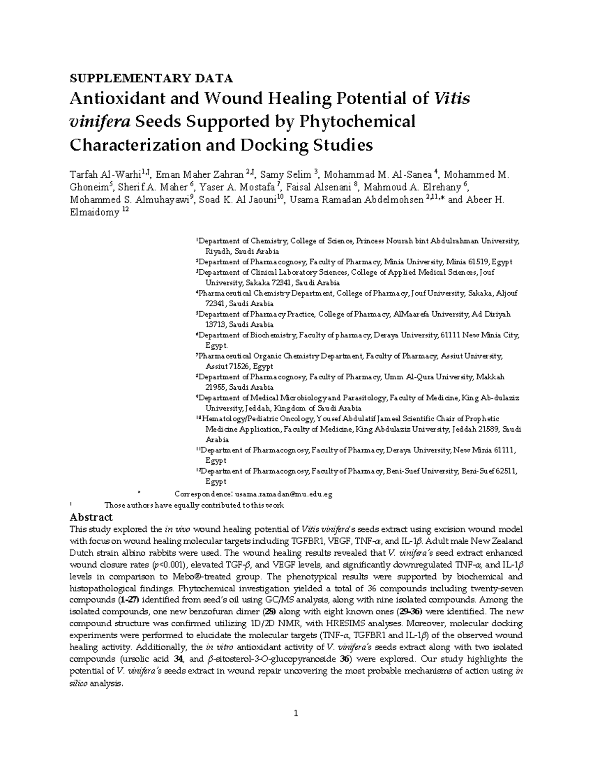 Antioxidants-1671096: Wound Healing & Phytochemical Analysis of Vitis ...