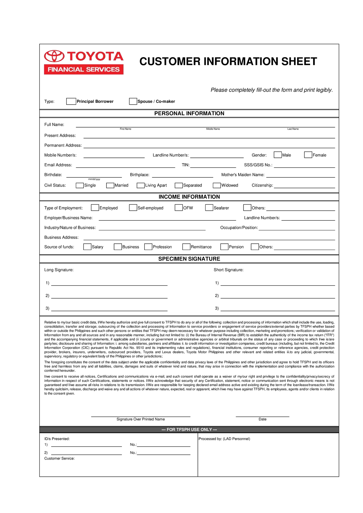 CUSTOMER INFO SHEET - TFSPH Consent Form - Studocu