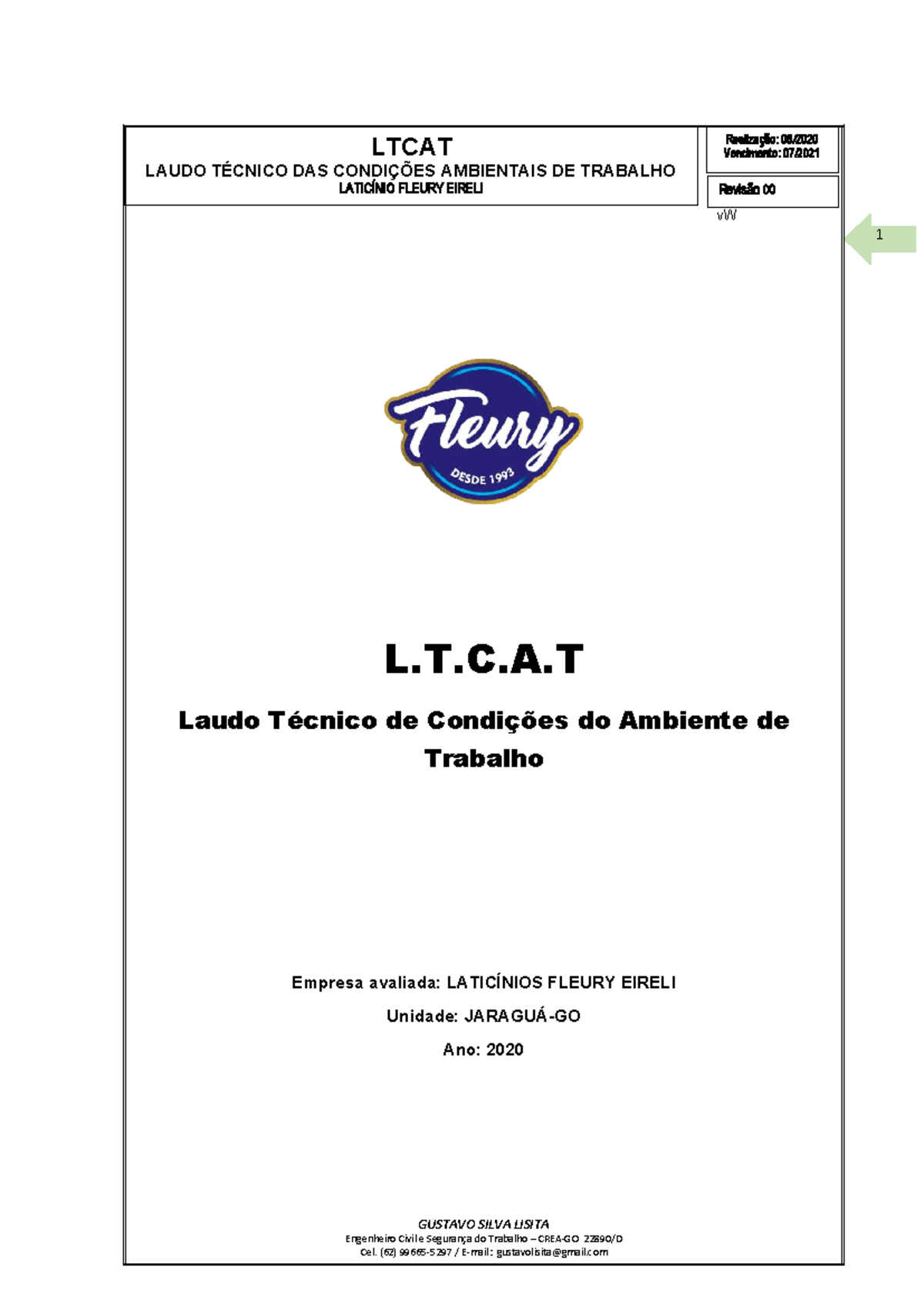 LTCAT: Laudo técnico das condições ambientais de trabalho - Laticínios ...