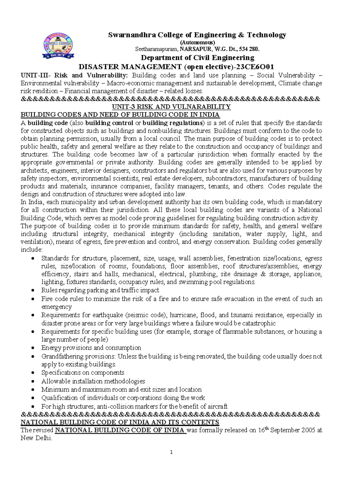 Disaster Management and Building Codes in India: A Comprehensive ...