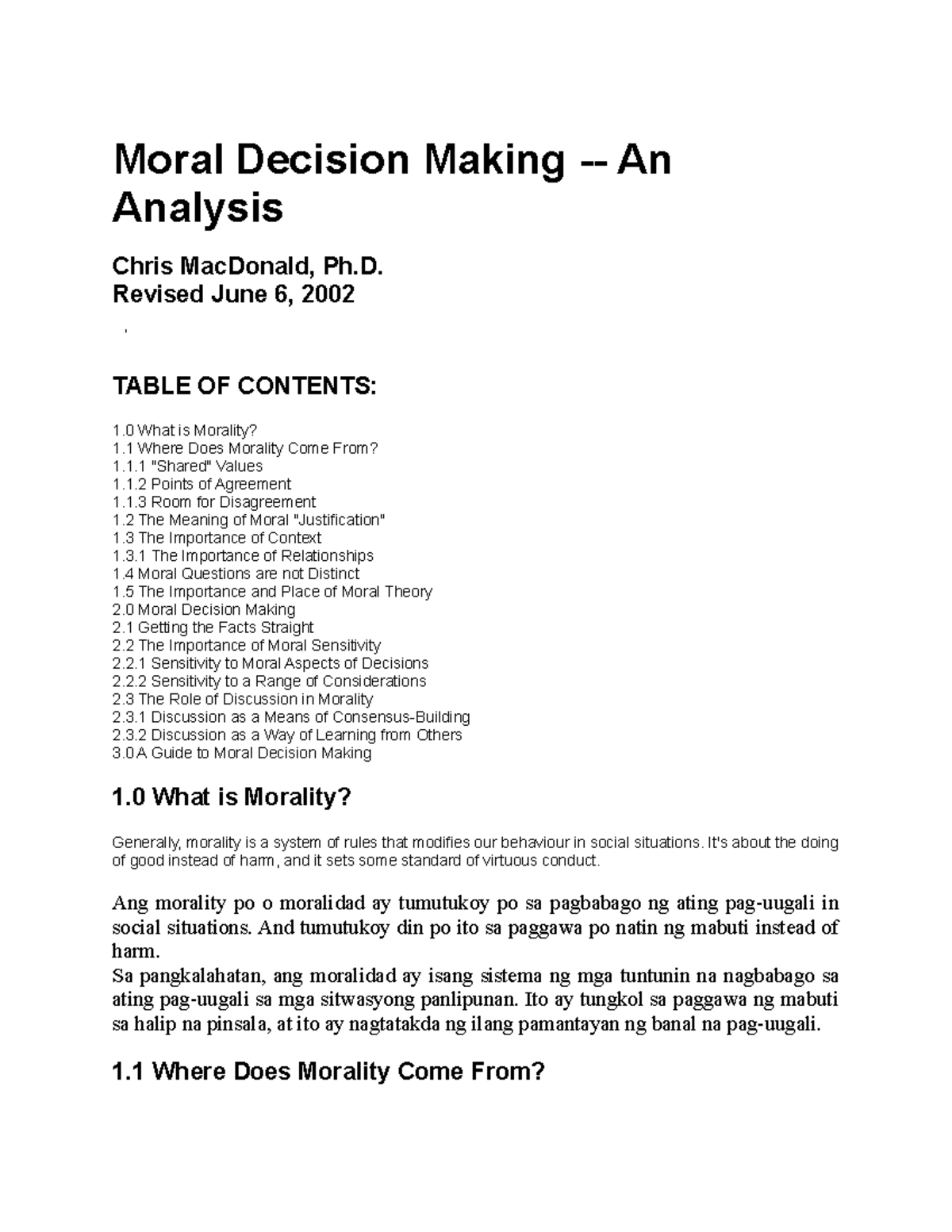 Moral Decision Making ( Ethics) - Moral Decision Making - An Analysis ...
