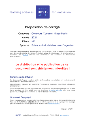 CNC 2021 MP Corrige - Physique - Studocu