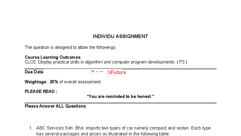 Individual Assignment - INDIVIDU ASSIGNMENT The question is designed to ...