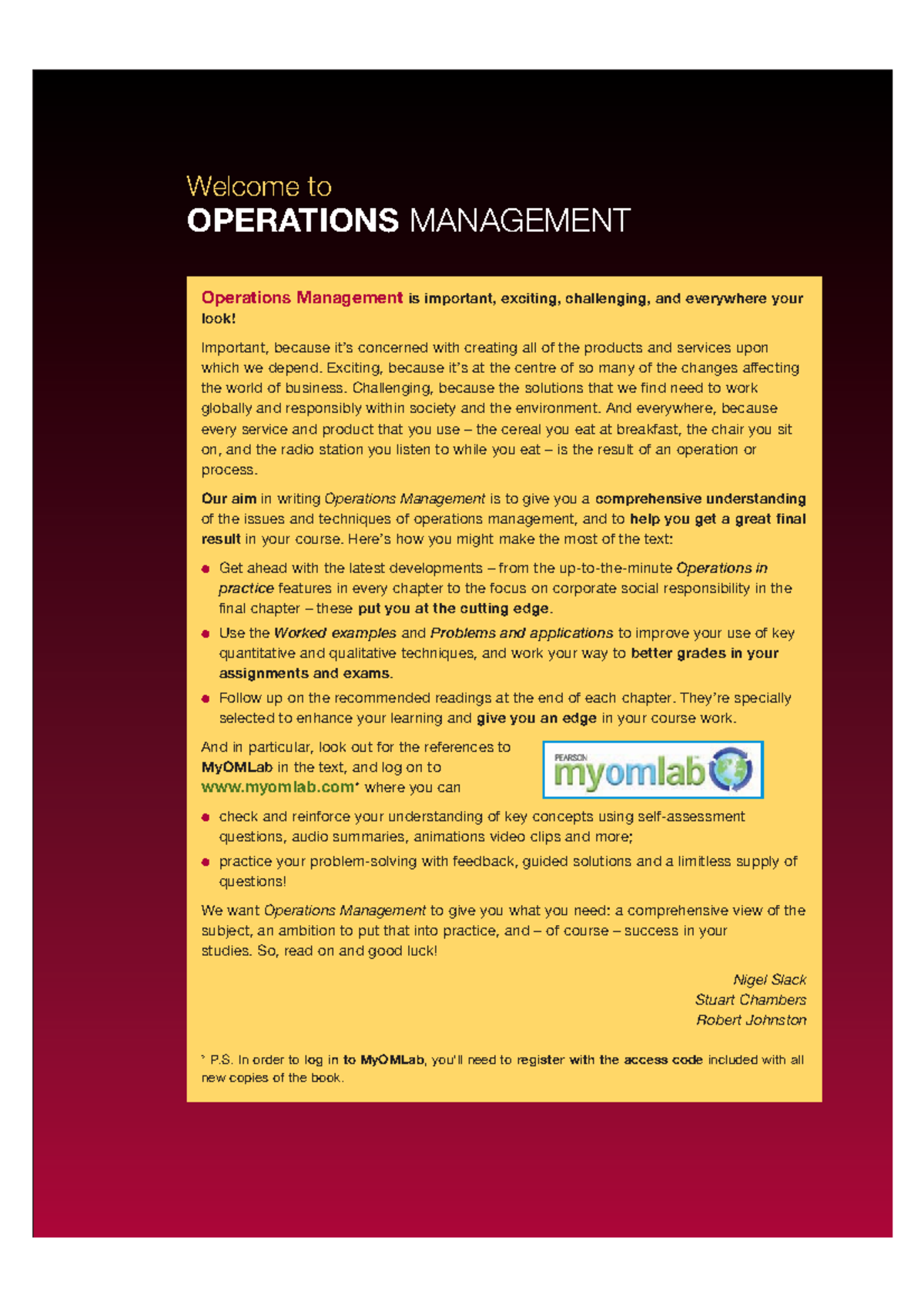 Operations management book - Welcome Management is important, exciting ...