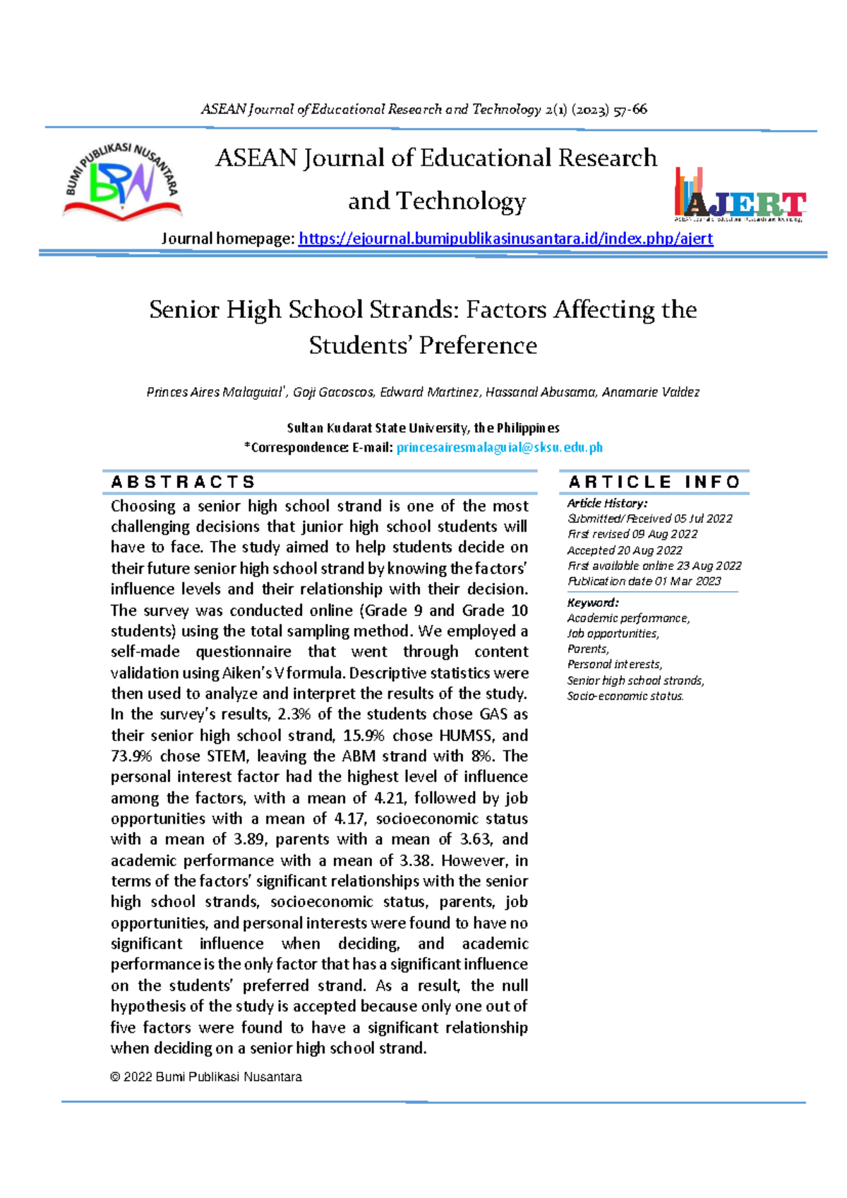 Factors Influencing Senior High School Strand Choices (SHS-01) - Studocu