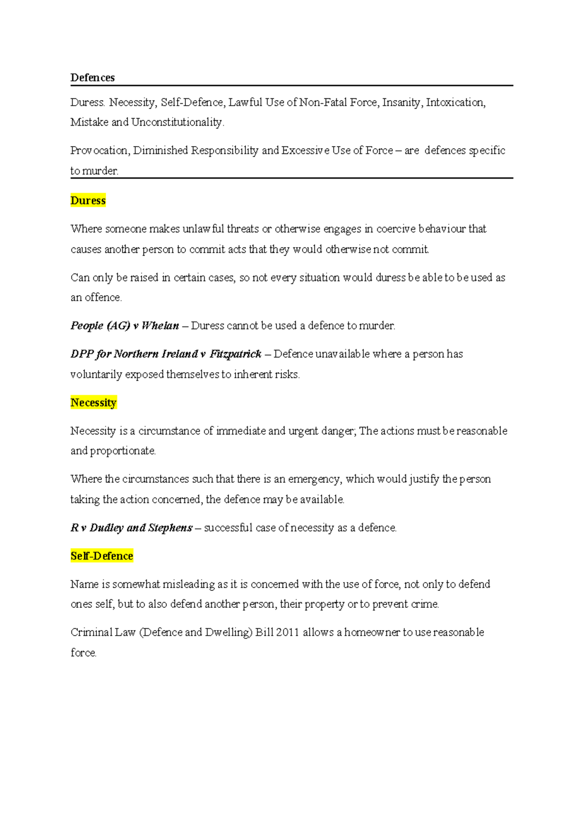Criminal Law Defenses: Key Concepts & Case Analysis - Studocu