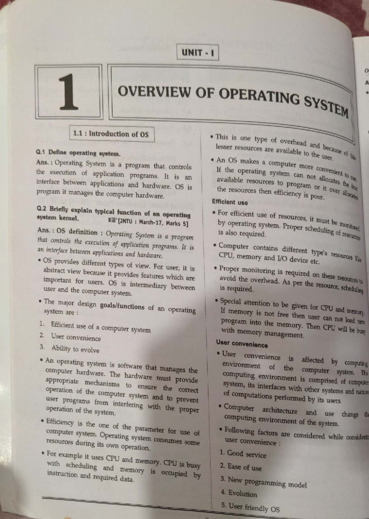 OS UNIT 1: Overview and Functions of Operating Systems - Studocu
