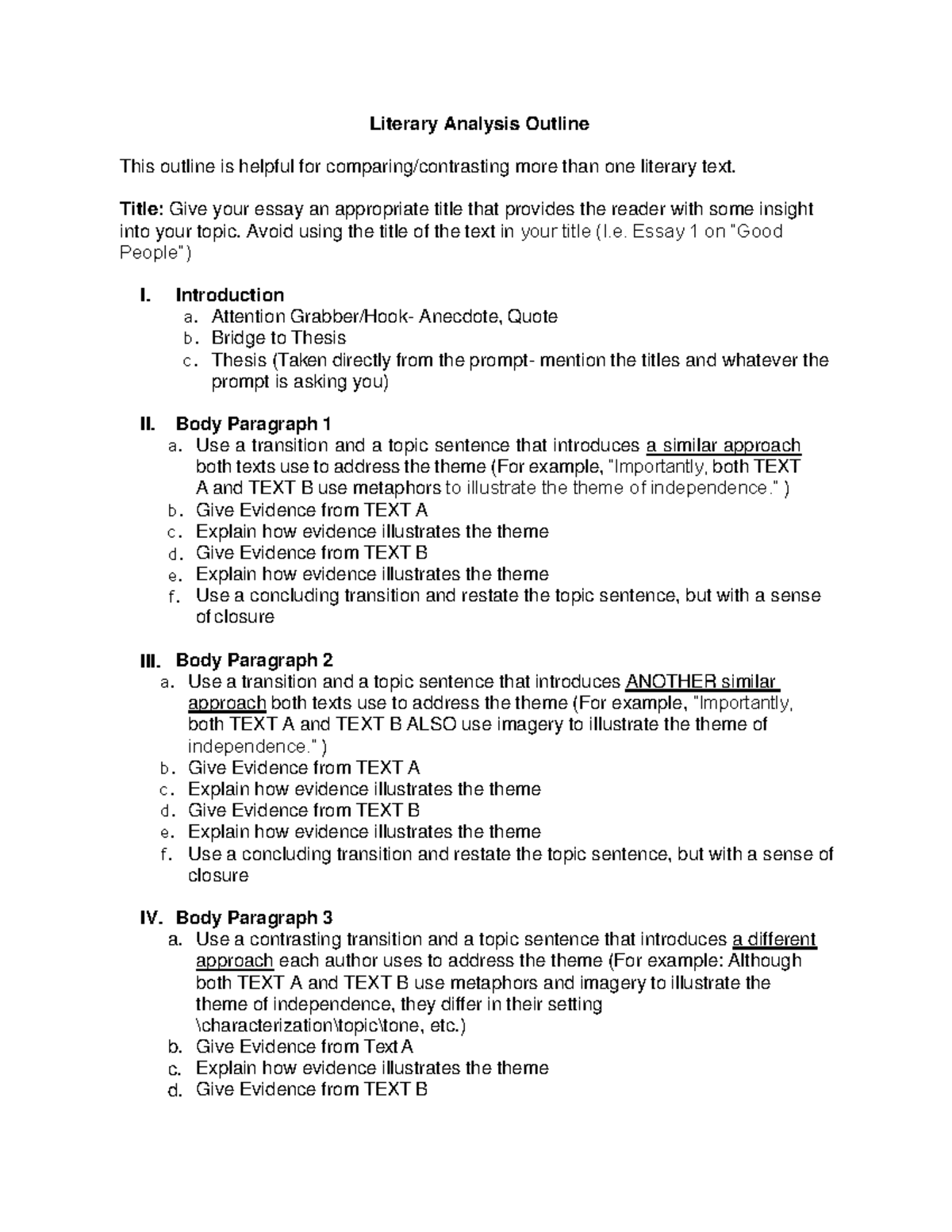 Literary Analysis Outline for Comparative Essays: Tips & Structure ...