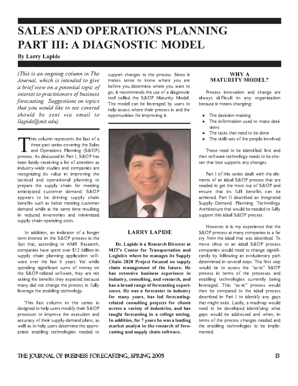 Sales and Operations Planning Part III A Diagnostics Model - (This is ...