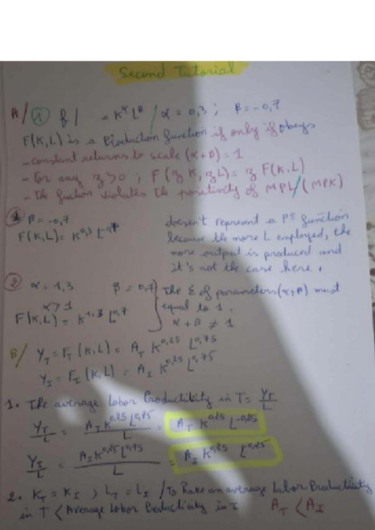 Tutorial 2 Solution: Production Function Analysis and Economic Concepts ...