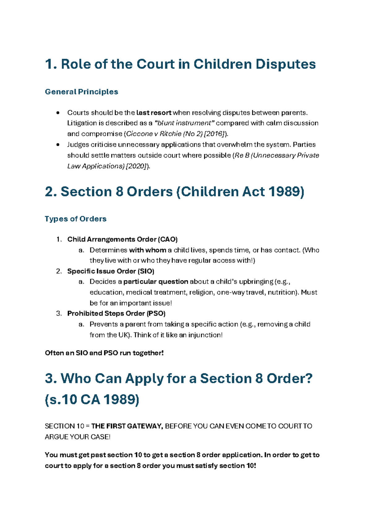 Family Law: Section 8 Orders and Court Roles in Child Disputes - Studocu