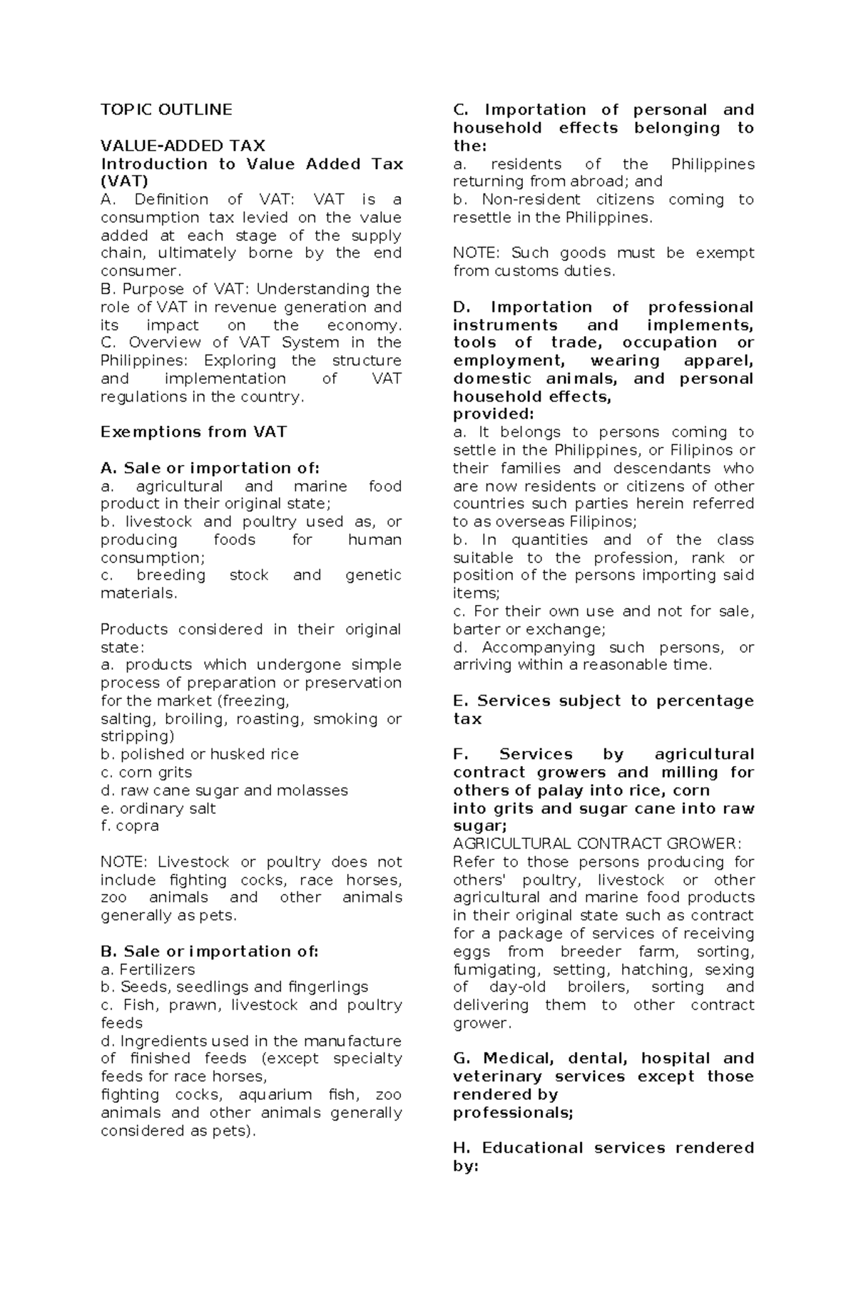 VAT Overview and Exemptions in the Philippines: A Detailed Outline ...