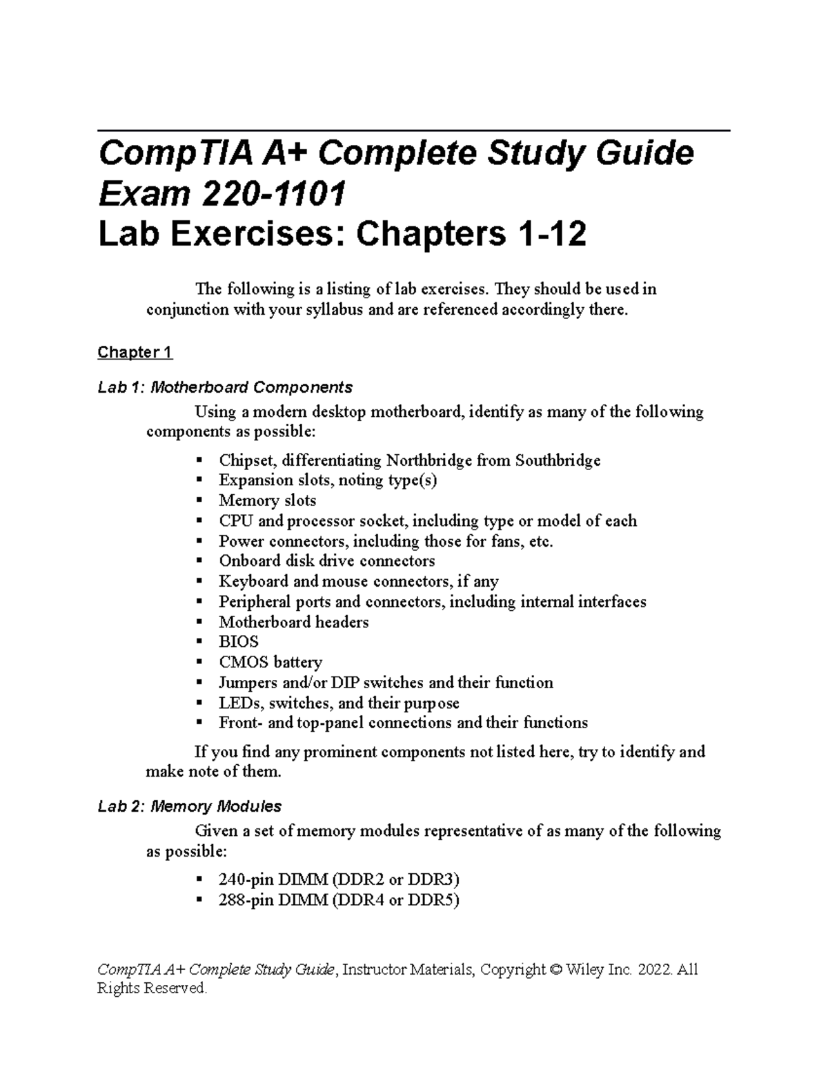 CompTIA A+ Lab Exercises: Comprehensive Guide for Chapters 1-12 - Studocu