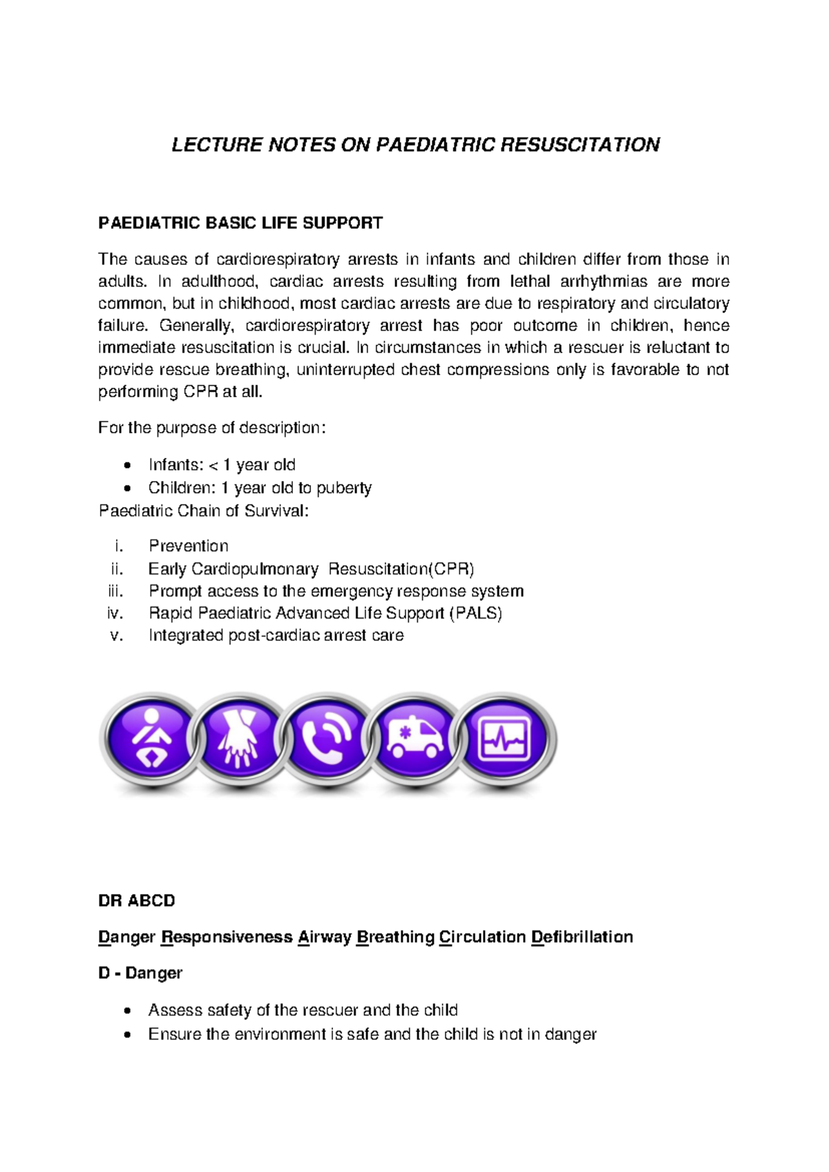 LECTURE NOTES ON PAEDIATRIC RESUSCITATION (PAEDRESUS 2018) - Studocu