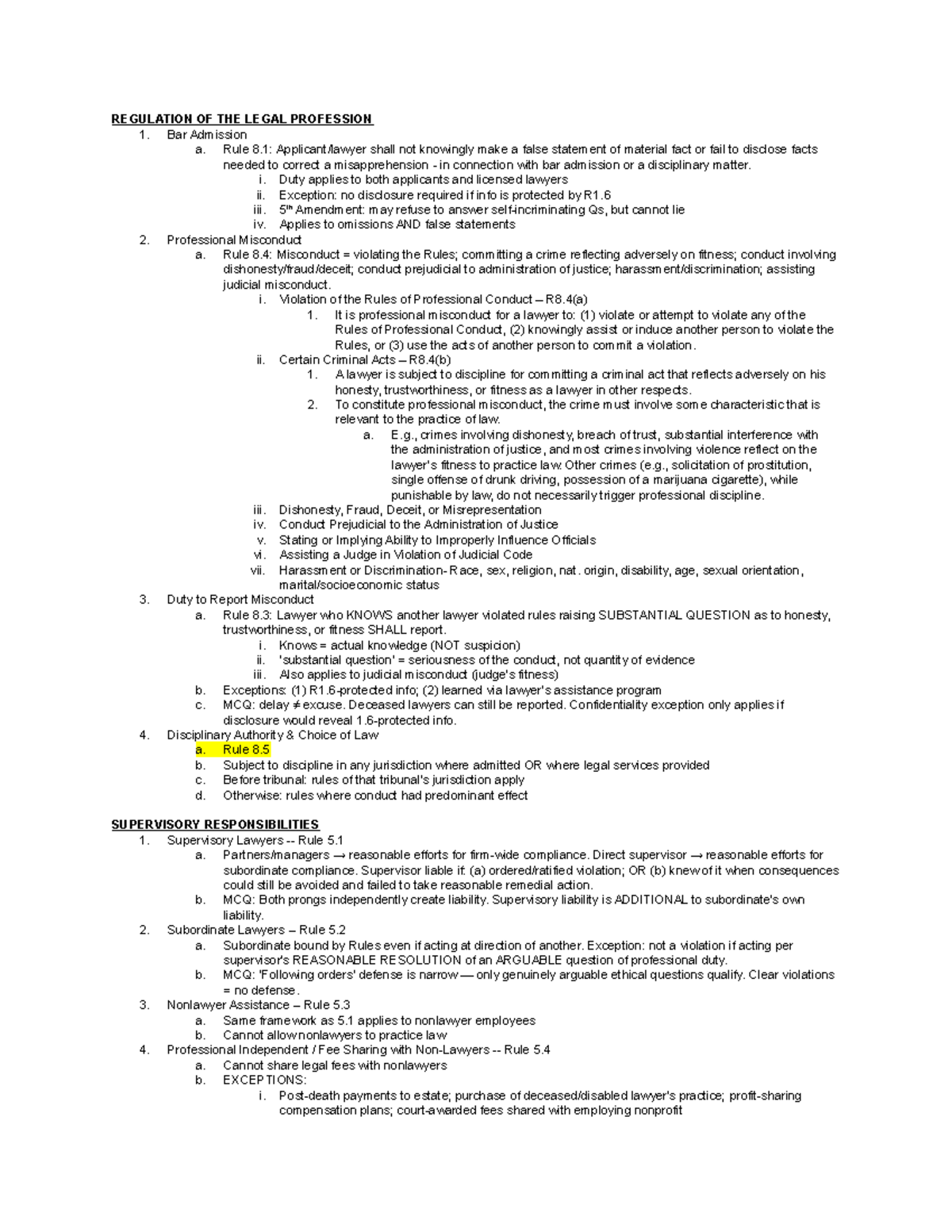 Ethics Outline Final Exam: Regulation of the Legal Profession - Studocu