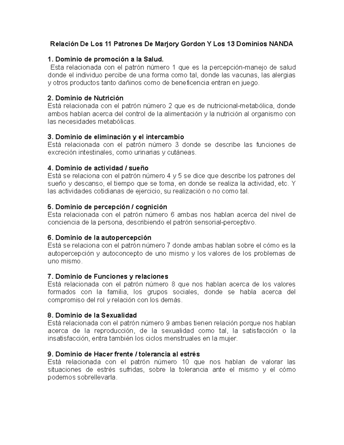 11 Patrones Funcionales DE Marjory Gordon - Cuidado de Enfermería al ...