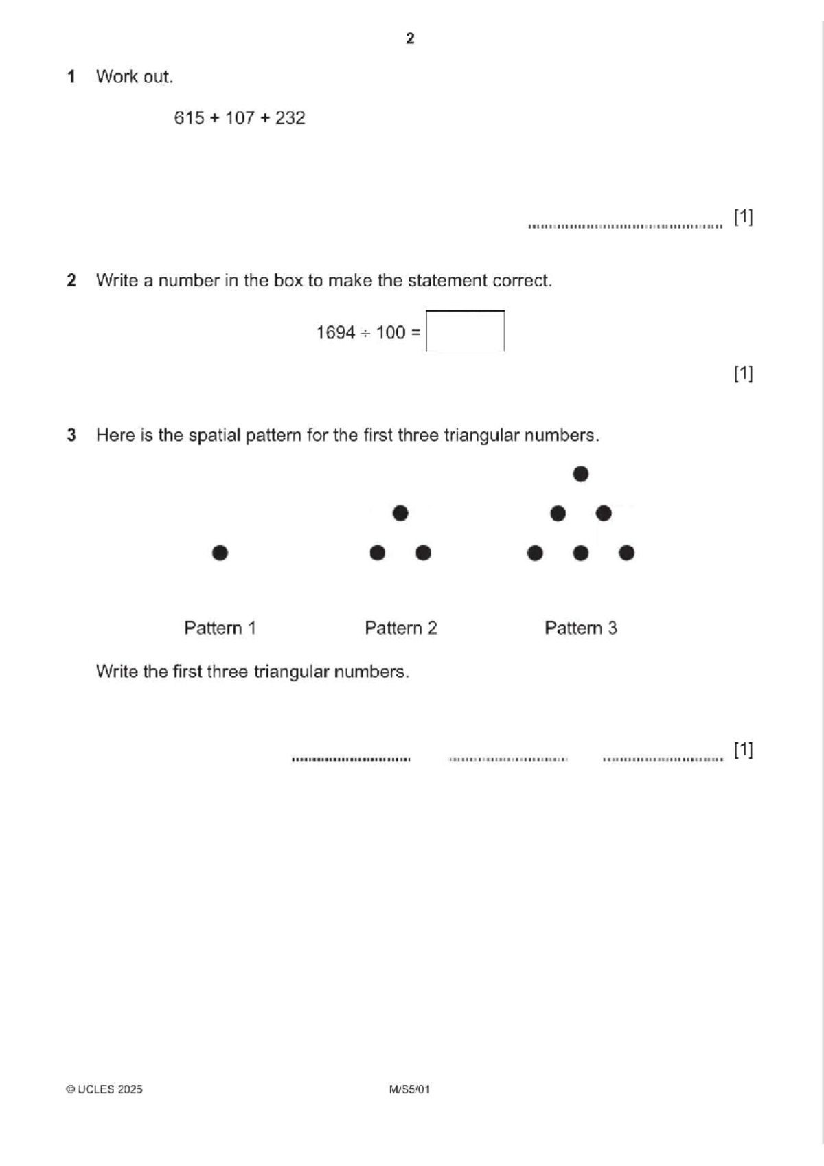 Paper 1 - Grade 5 Math Practice Questions (UCLES 2025) - Studocu