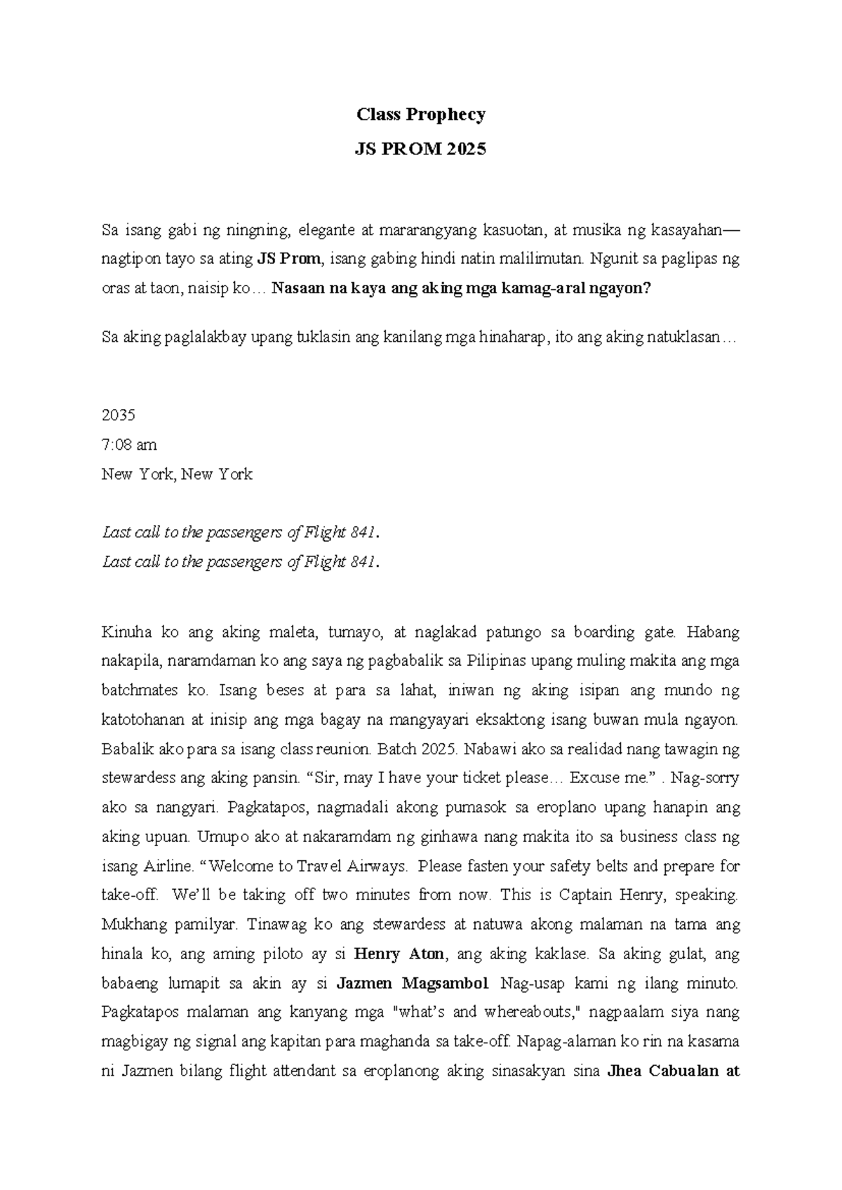 Class Prophecy for Batch 2025 - GRADE 12 Reunion Reflections - Studocu