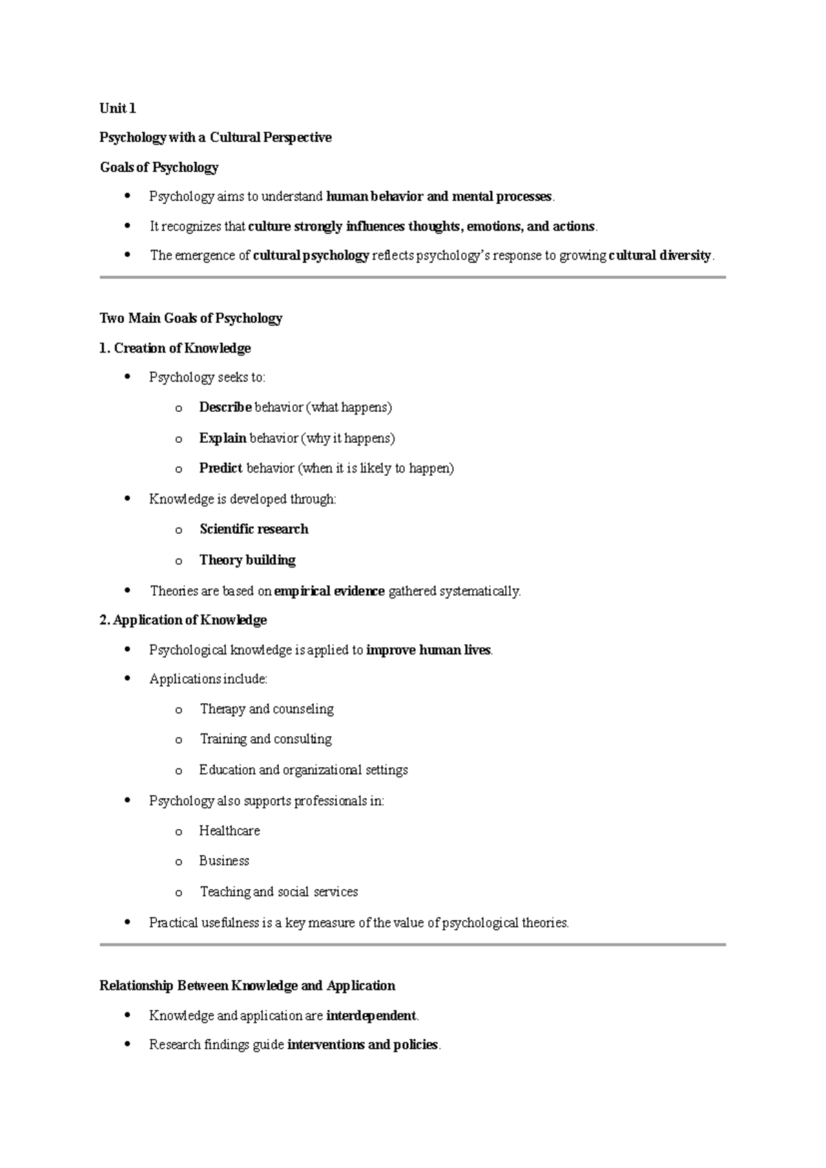 Unit 1 - Psychology with a Cultural Perspective: Goals & Insights - Studocu