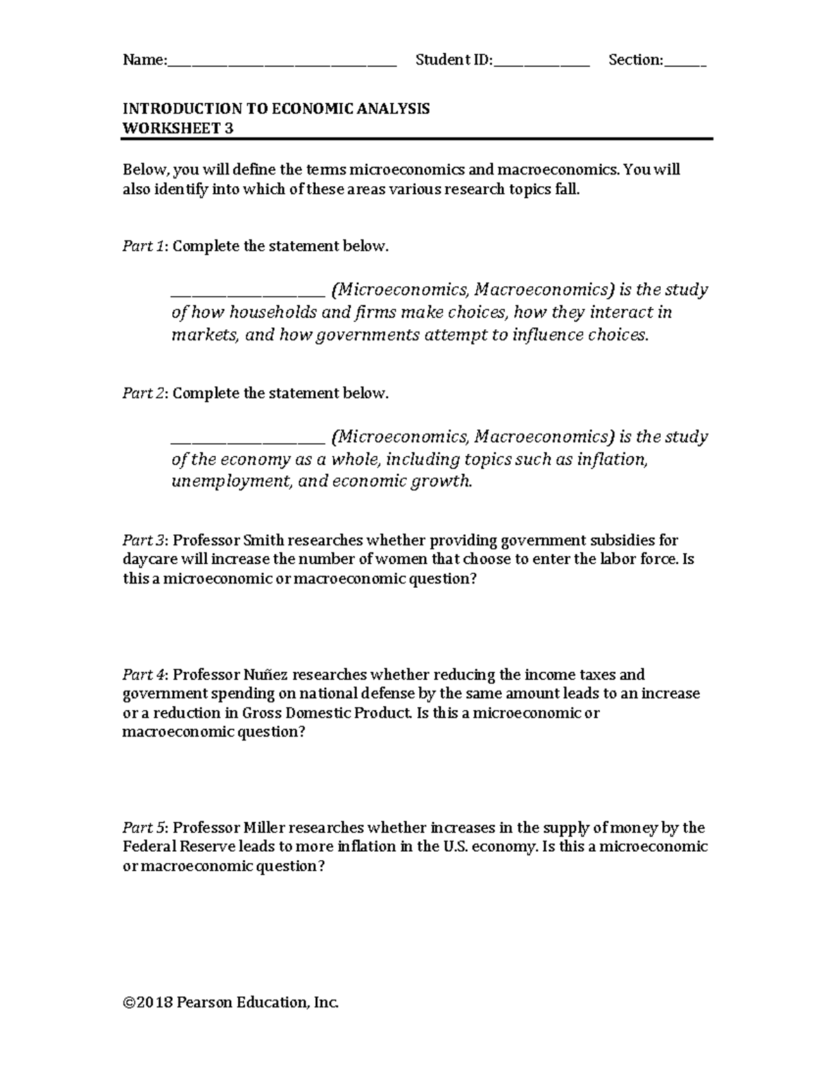 ECO 101: Introduction to Economic Analysis Worksheet 3 - Studocu