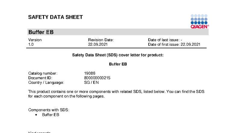 SAFETY DATA SHEET (SDS) for Buffer EB - Version 1.0 - Studeersnel