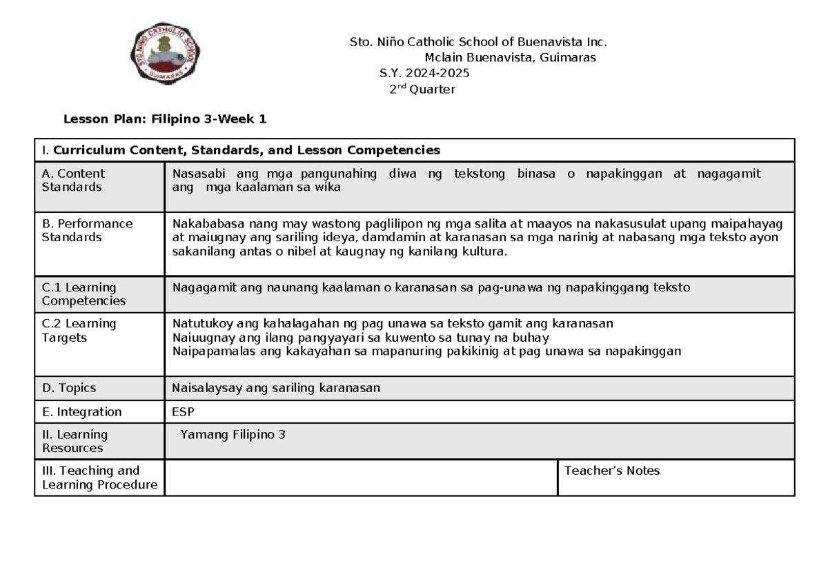 Lesson Plan: Filipino 1-6 for 2nd Quarter (S.Y. 2023) - Studocu