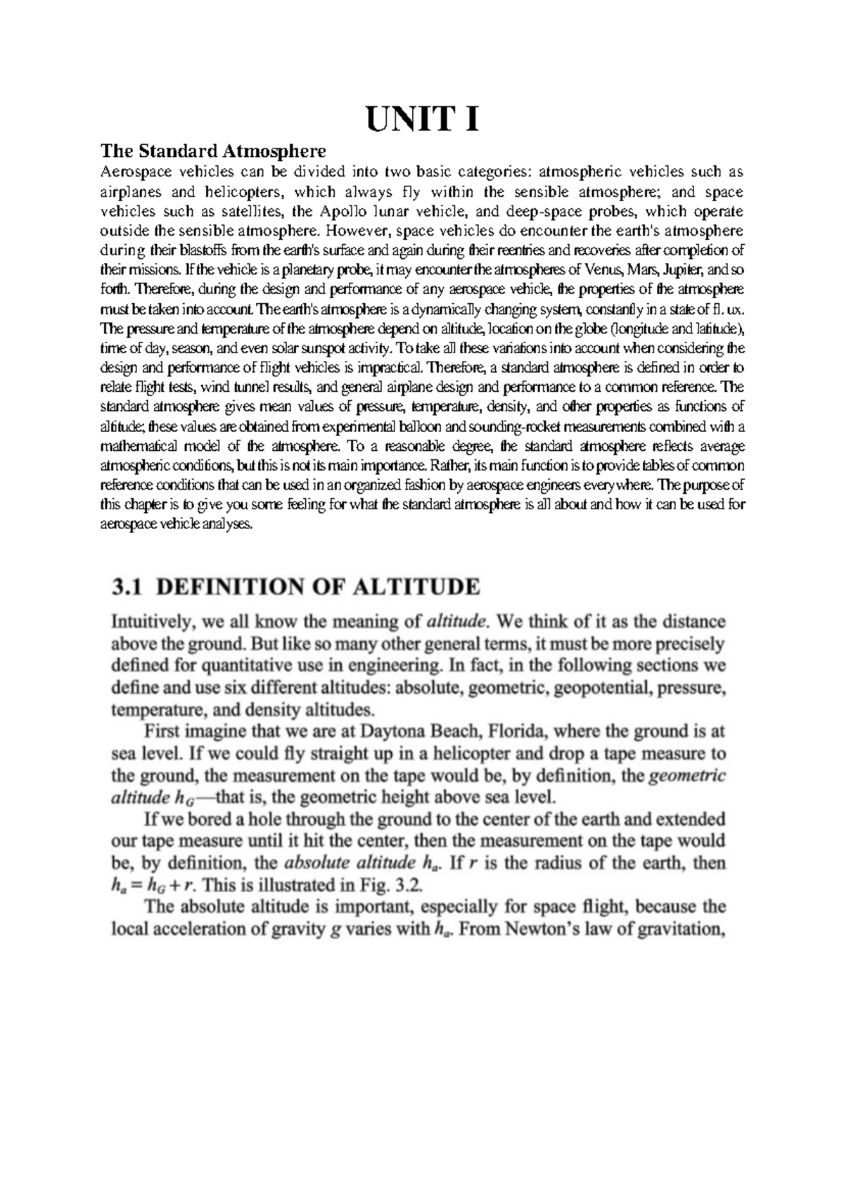 UNIT I: The Standard Atmosphere and Laws of Motion in Aerospace - Studocu