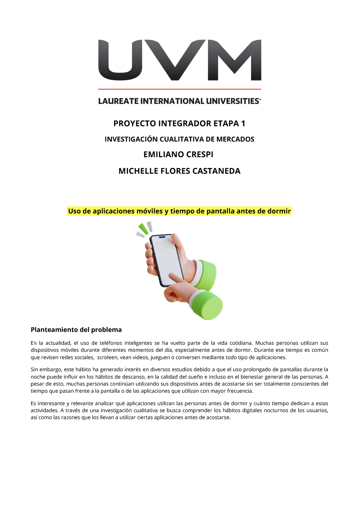 Proyecto Integrador Etapa 1: Uso de Apps Móviles y Sueño - Studocu