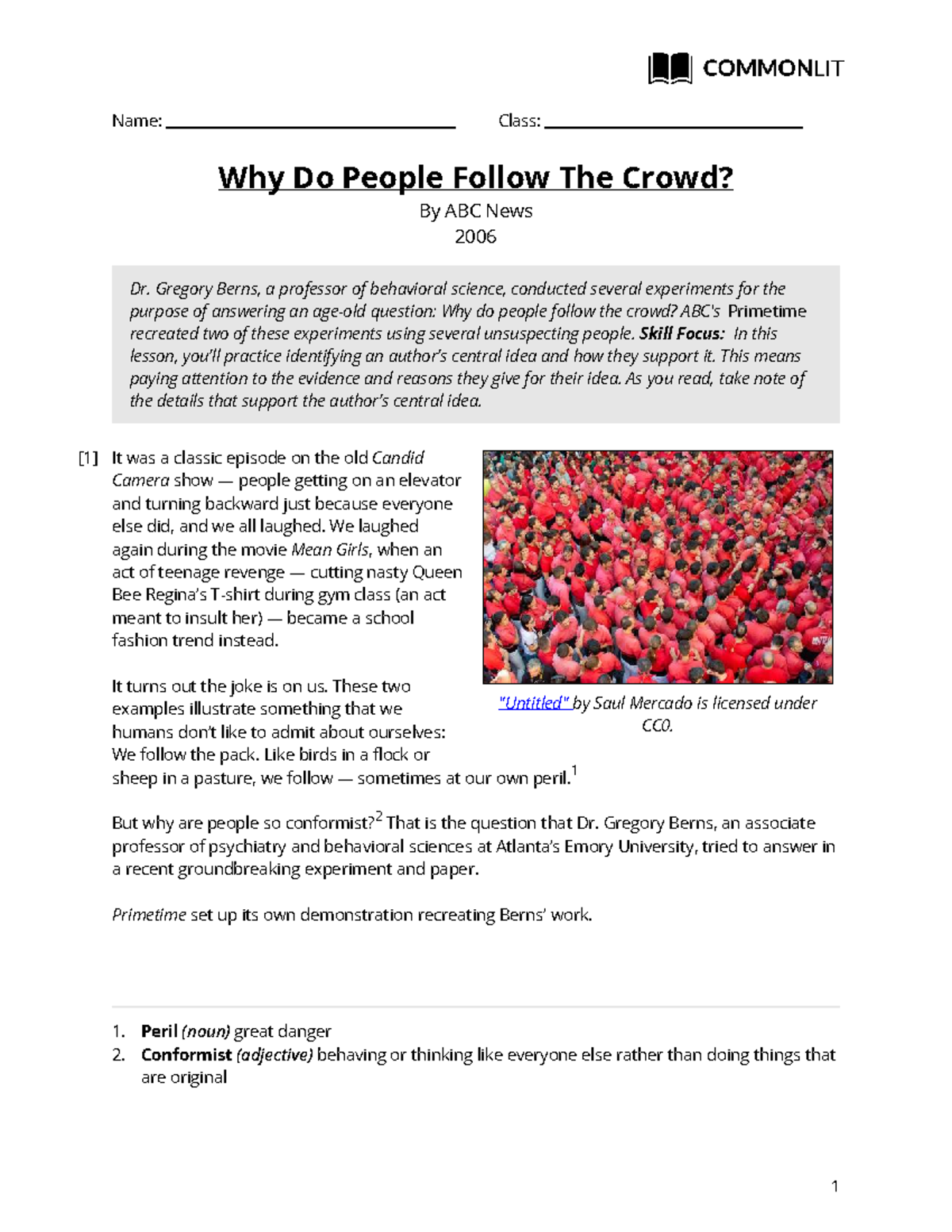 ABC 2006: Why Do People Follow The Crowd? - Lesson Notes - Studocu