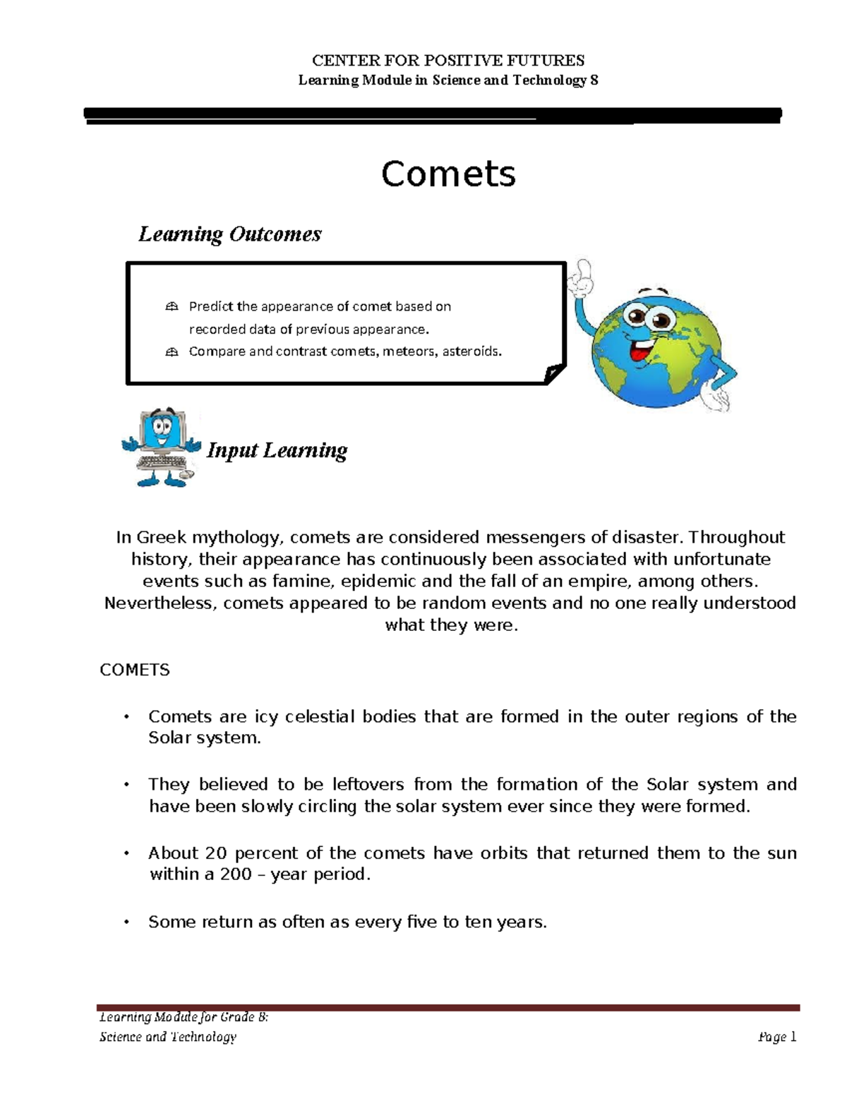 Document (26) - Learning Module in Science and Technology 8 Comets In ...