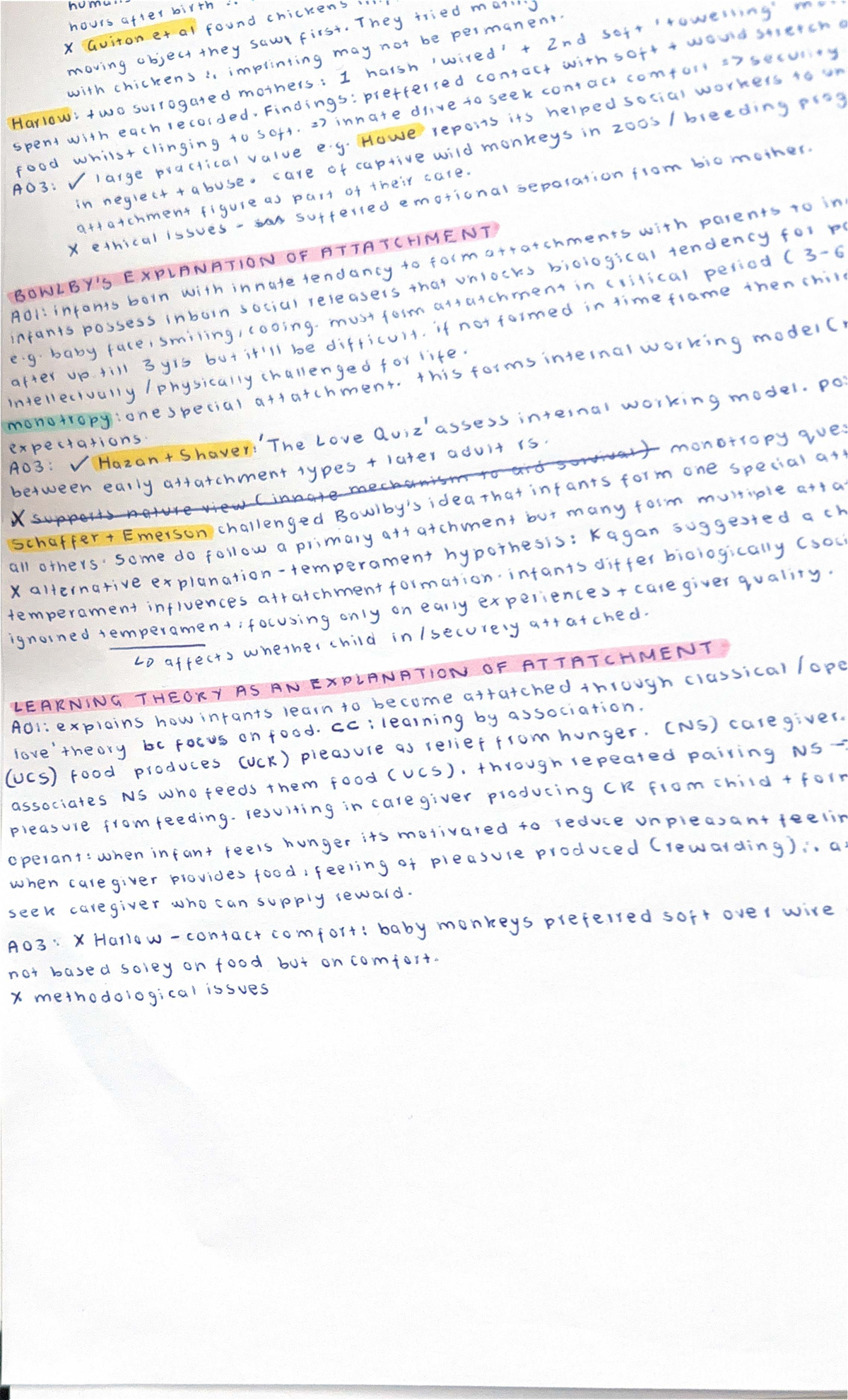 Psychology Attachment Notes: A03 Analysis and Findings on Harlow's ...