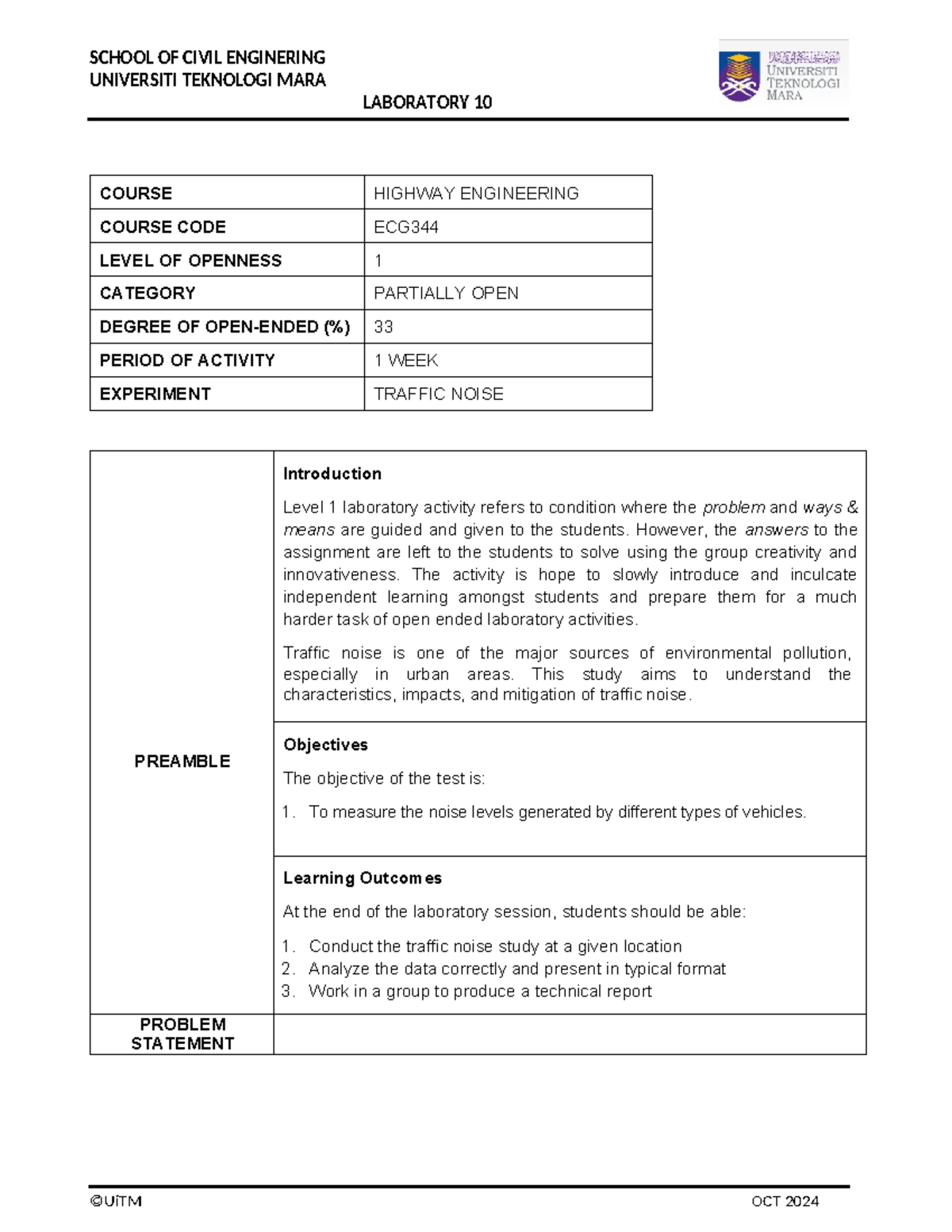 ECG Laboratory 10: Traffic Noise Measurement & Analysis Report - Studocu