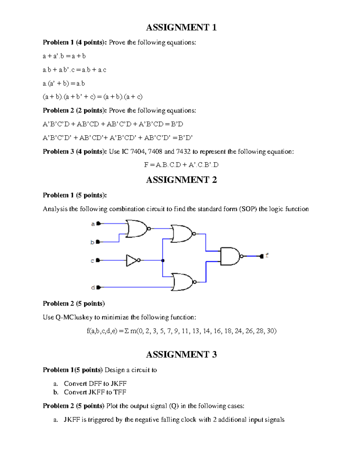 Assignment 1-5 - assigment - ASSIGNMENT 1 Problem 1 (4 points): Prove ...