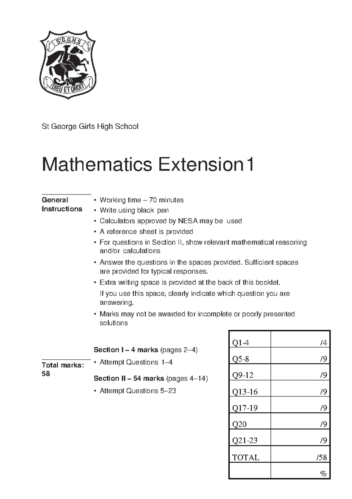 2019 11 Ext1 CT2 - Mathematics Extension 1 Past Paper Exam - Studocu