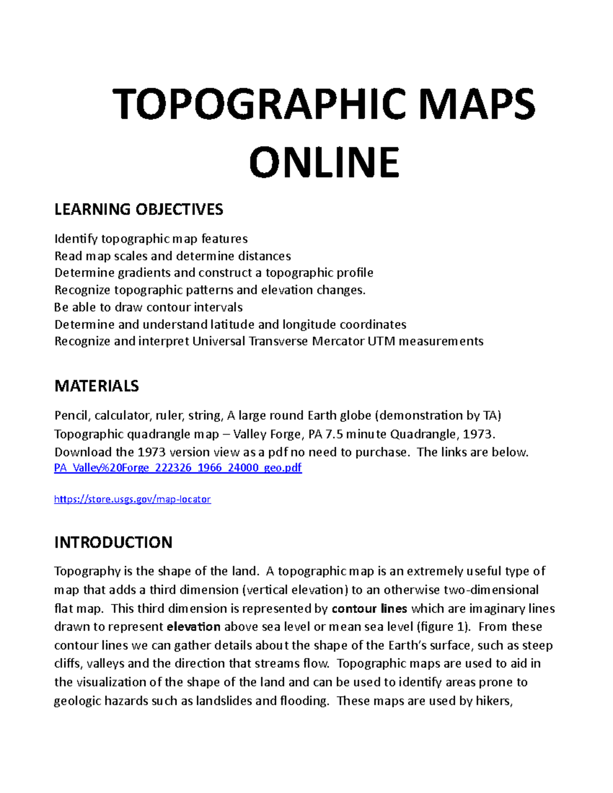 Lab 10 - Topographic Maps - TOPOGRAPHIC MAPS ONLINE LEARNING OBJECTIVES ...
