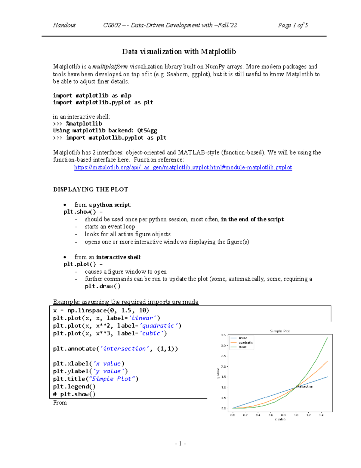 Matplotlib Visualization Techniques: Data Plots and Subplots - Studocu