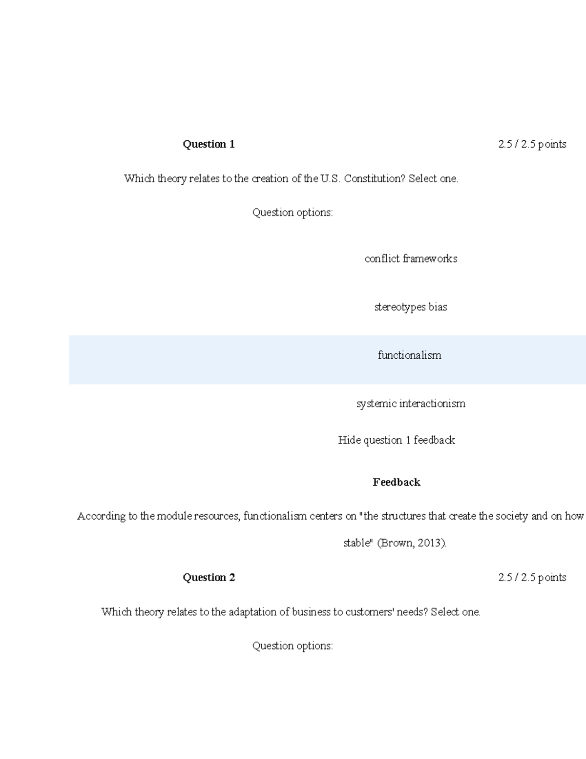SCS-260 Mod 3 Quiz: Exploring Functionalism & Conflict Theory - Studocu