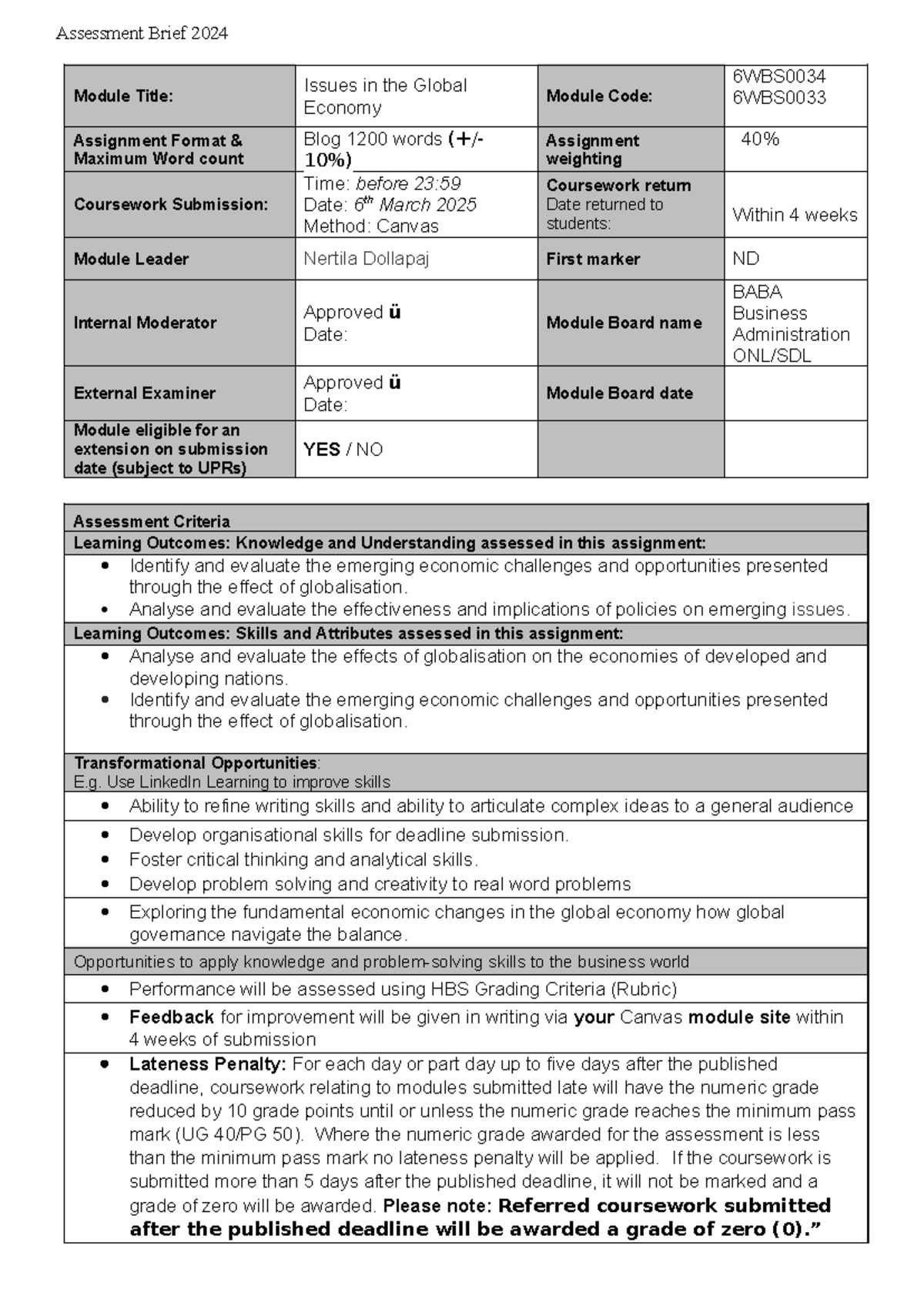 CW1 Assignment+1+brief +6WBS0034 33 - Module Title: Issues in the ...