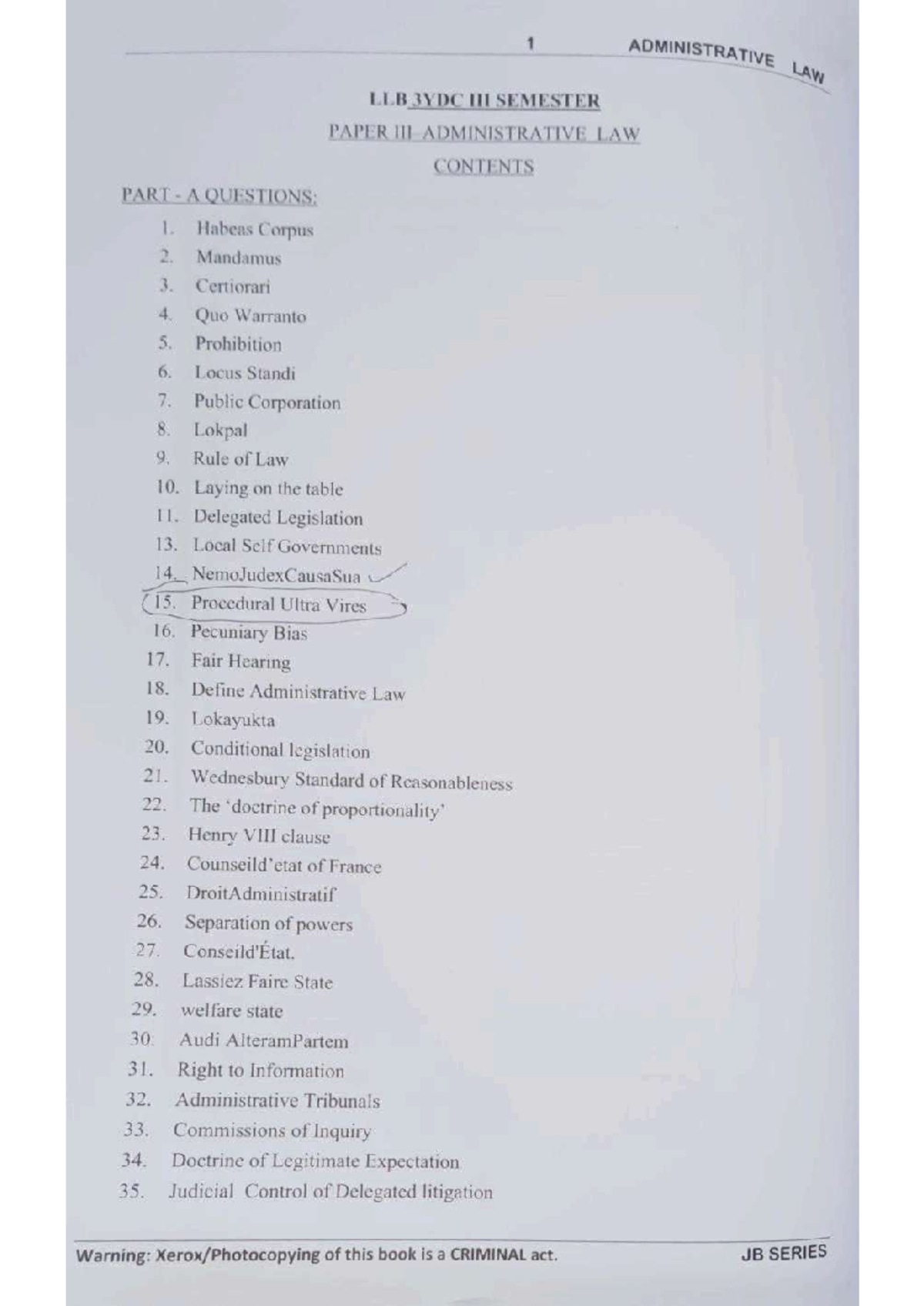 Administrative Law LLB 3YDC Semester Paper: Key Concepts and Cases ...