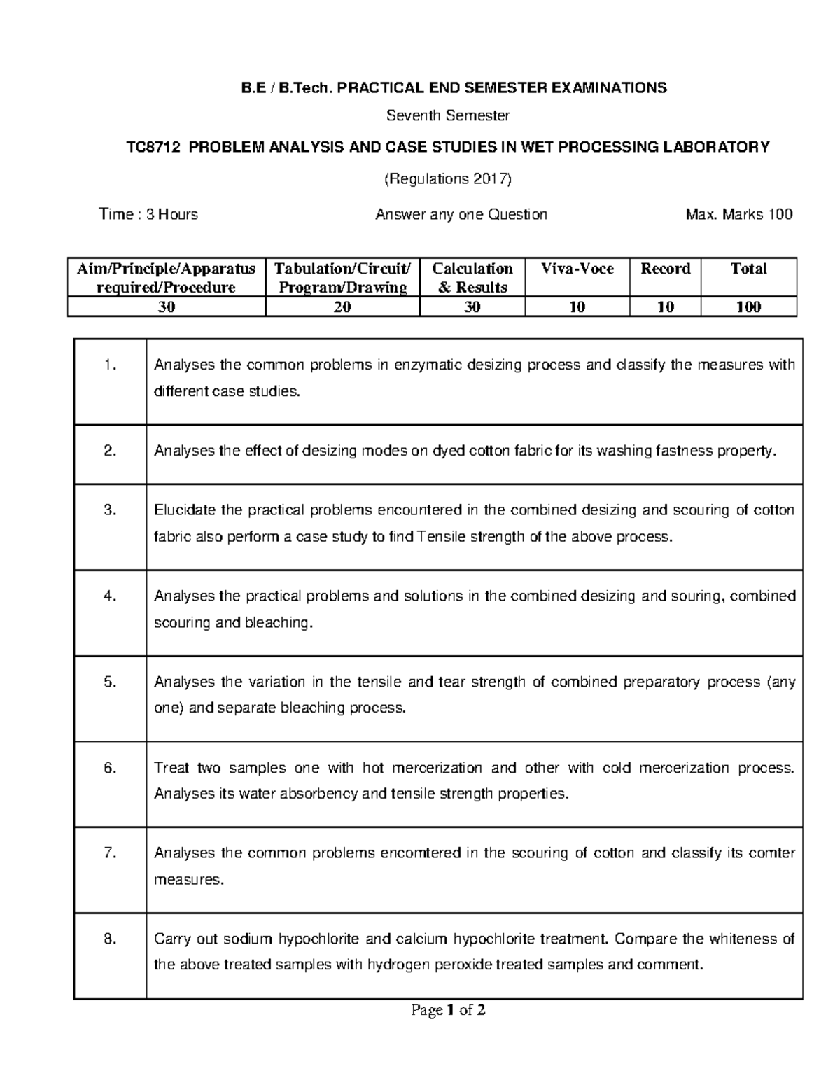 TC8712 Seventh Sem. Practical Exam: Problem Analysis & Case Studies ...