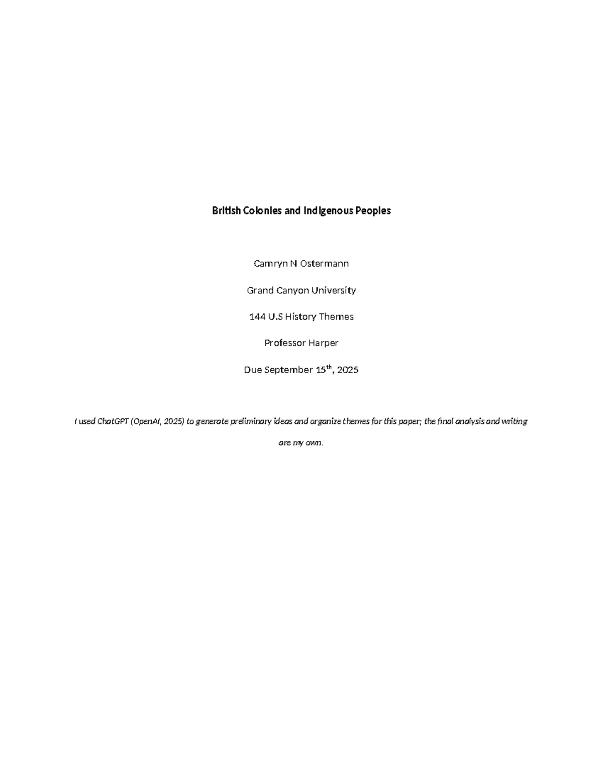 Brit Colonies & Indigenous Peoples: U.S. History Themes (144) - Studocu