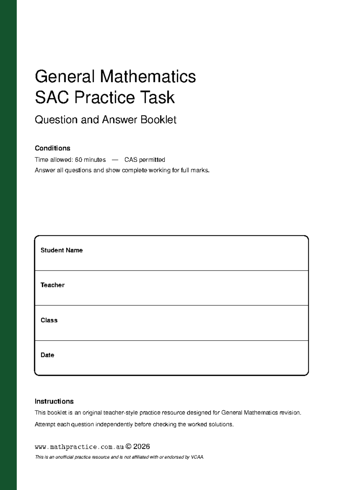 Linear Modelling Practice SAC: General Mathematics Revision Guide - Studocu