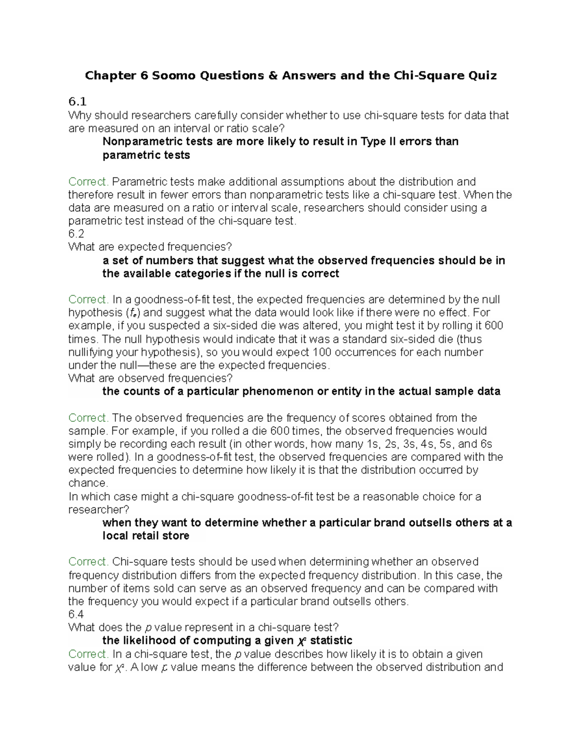 Chapter 6 Soomo Questions & Chi-Square Quiz Insights - Studocu