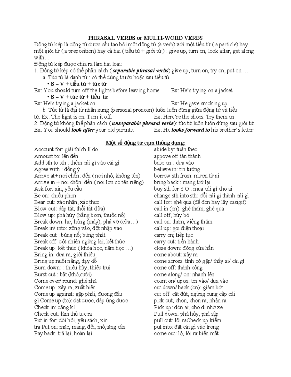 PHRASAL VERBS (MULTI-WORD VERBS) - A Comprehensive Guide - Studocu