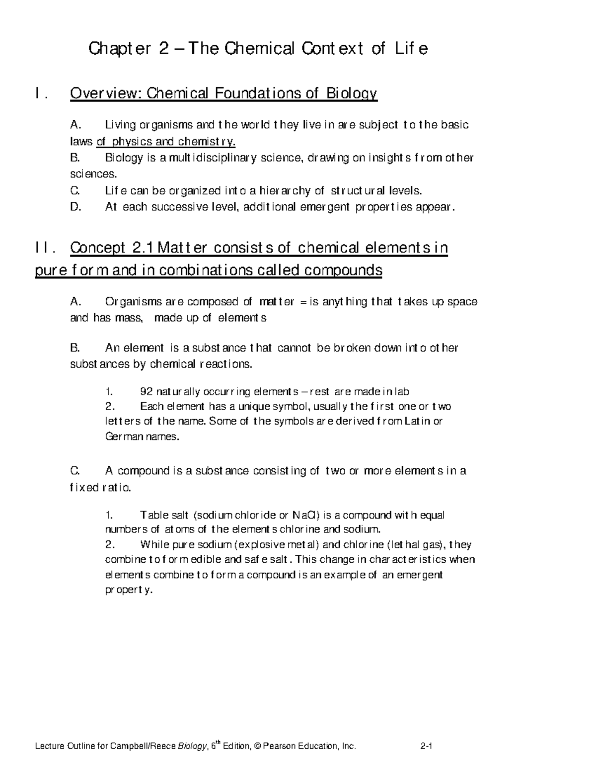 Ch 2 Chem Notes - BHS - Chapter 2 – The Chemical Context of Life I ...