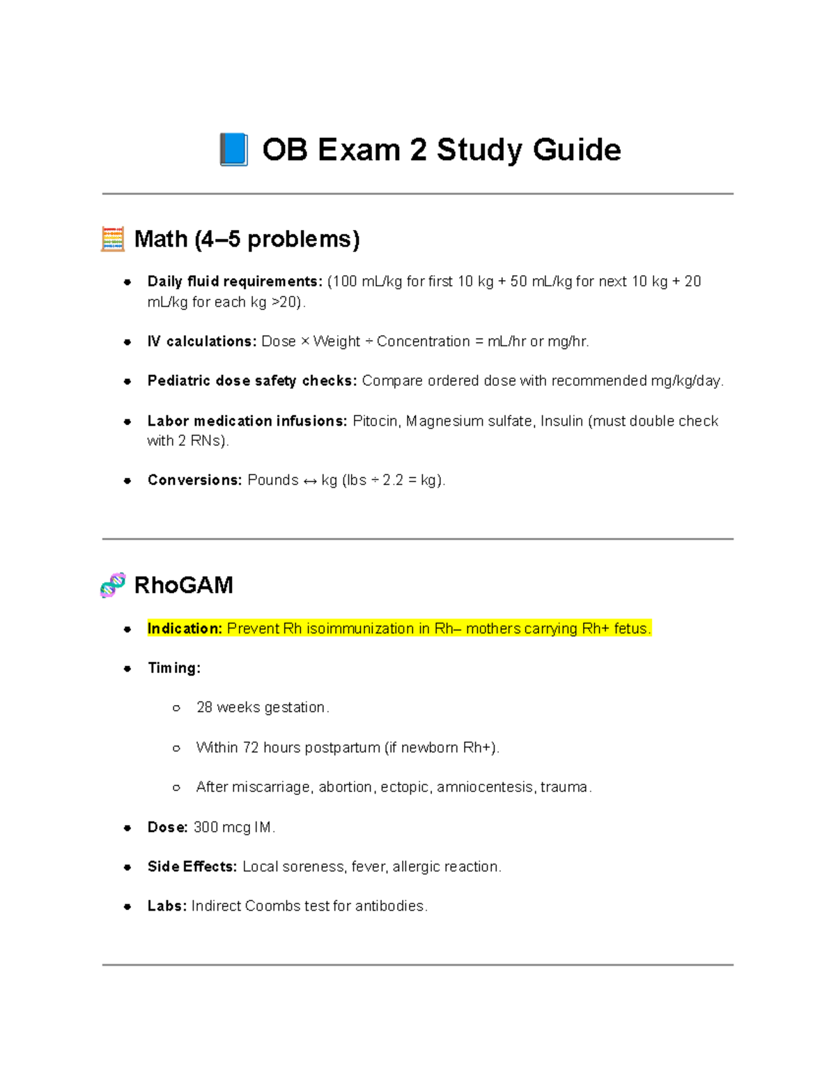 OB 2nd Exam Study Guide: Key Concepts & Math Problems - Studocu