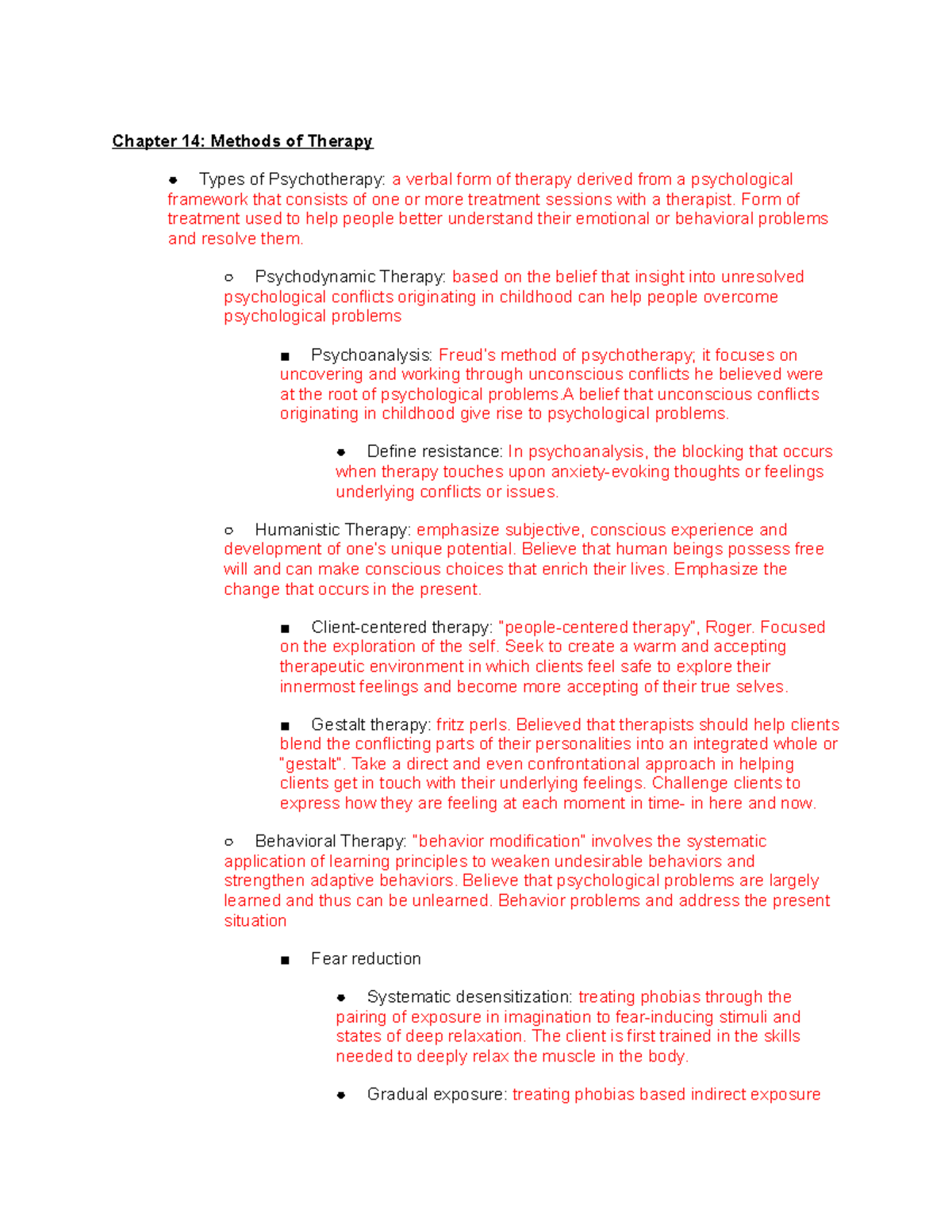 Chapter 14: Overview of Psychotherapy Methods and Techniques - Studocu